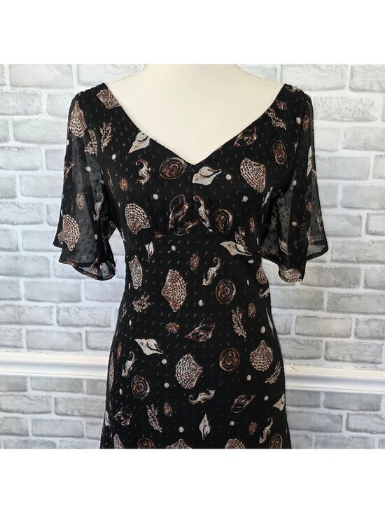 LOFT | Dresses | Loft Black Seashell Maxi Dress Flutter Sleeve 2 Beachy ...